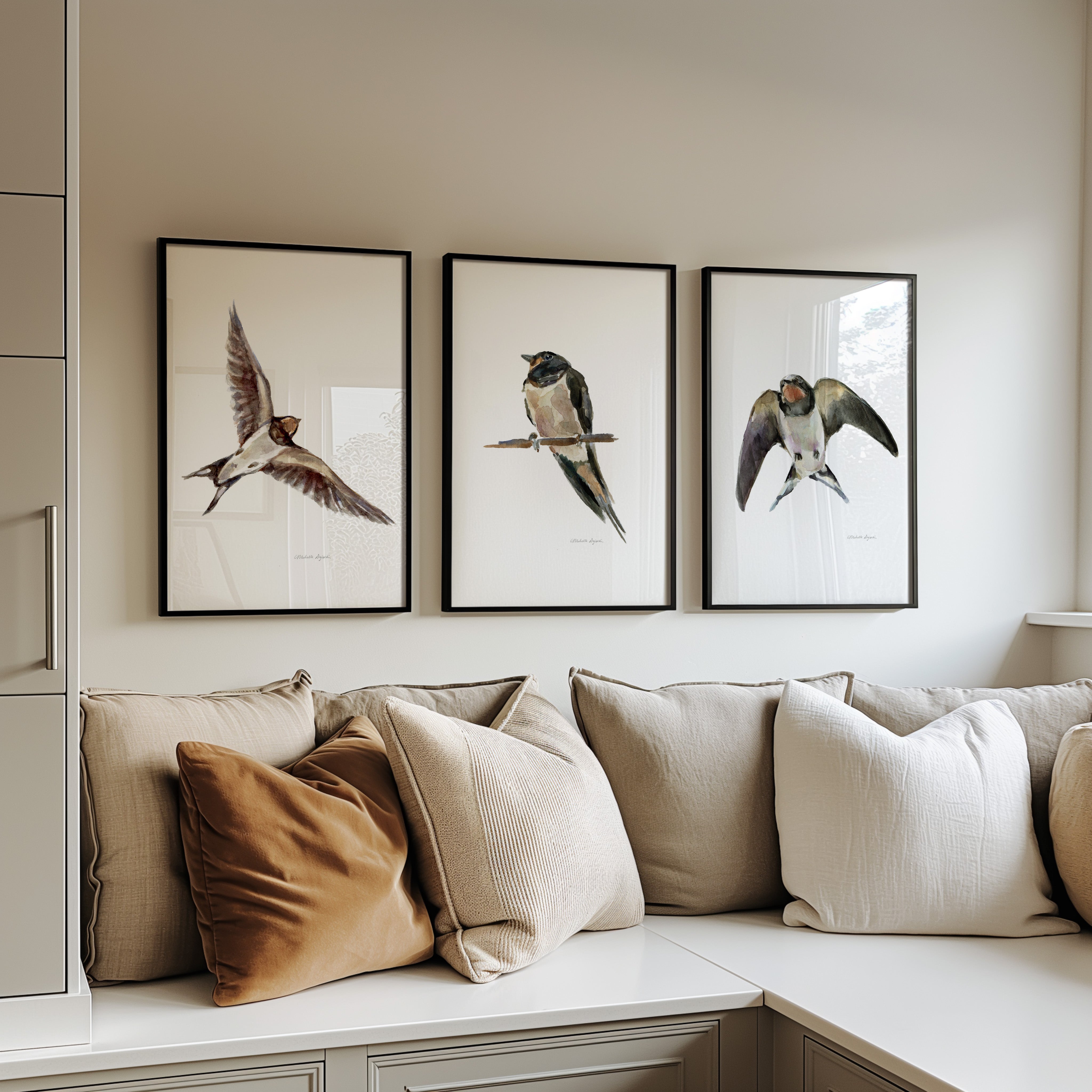 Zwaluw Aquarel Schilderij Prints | set van 3 boerenzwaluw kunst prints ...